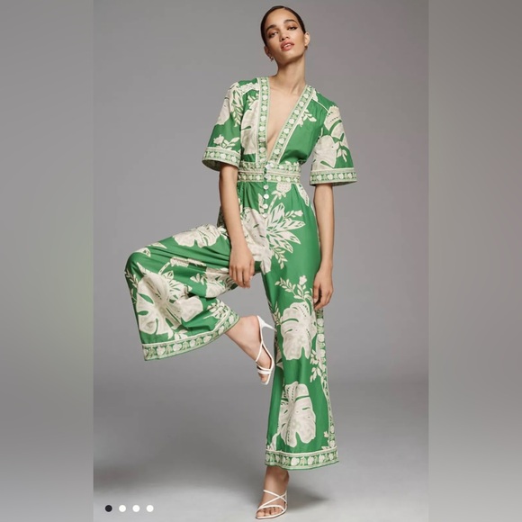 Pants & Jumpsuits | Farm Rio Lace Monstera Green Jumpsuit | Poshmark